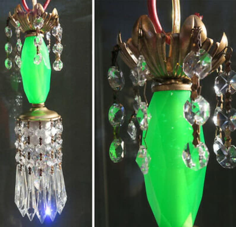 1 Lucite Emerald Glowing Green Swag Lamp Chandelier Crystal Clear Glass ...