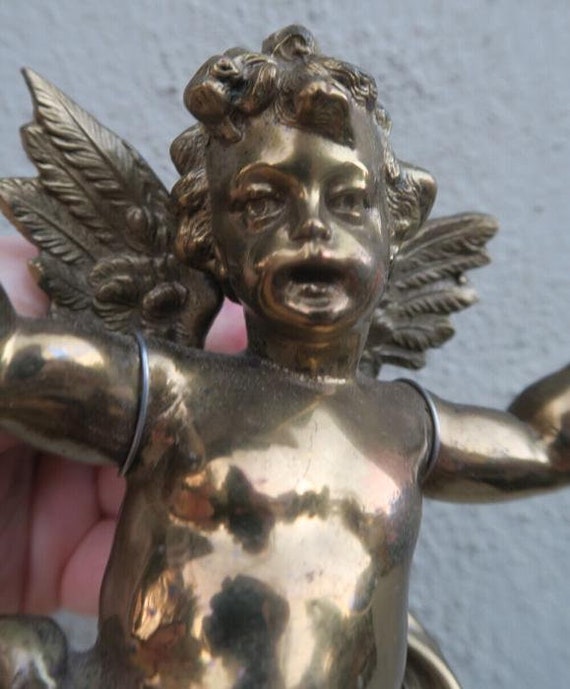Antique Brass Plt Spelter Flying Cherub Figurine Cloc… - Gem