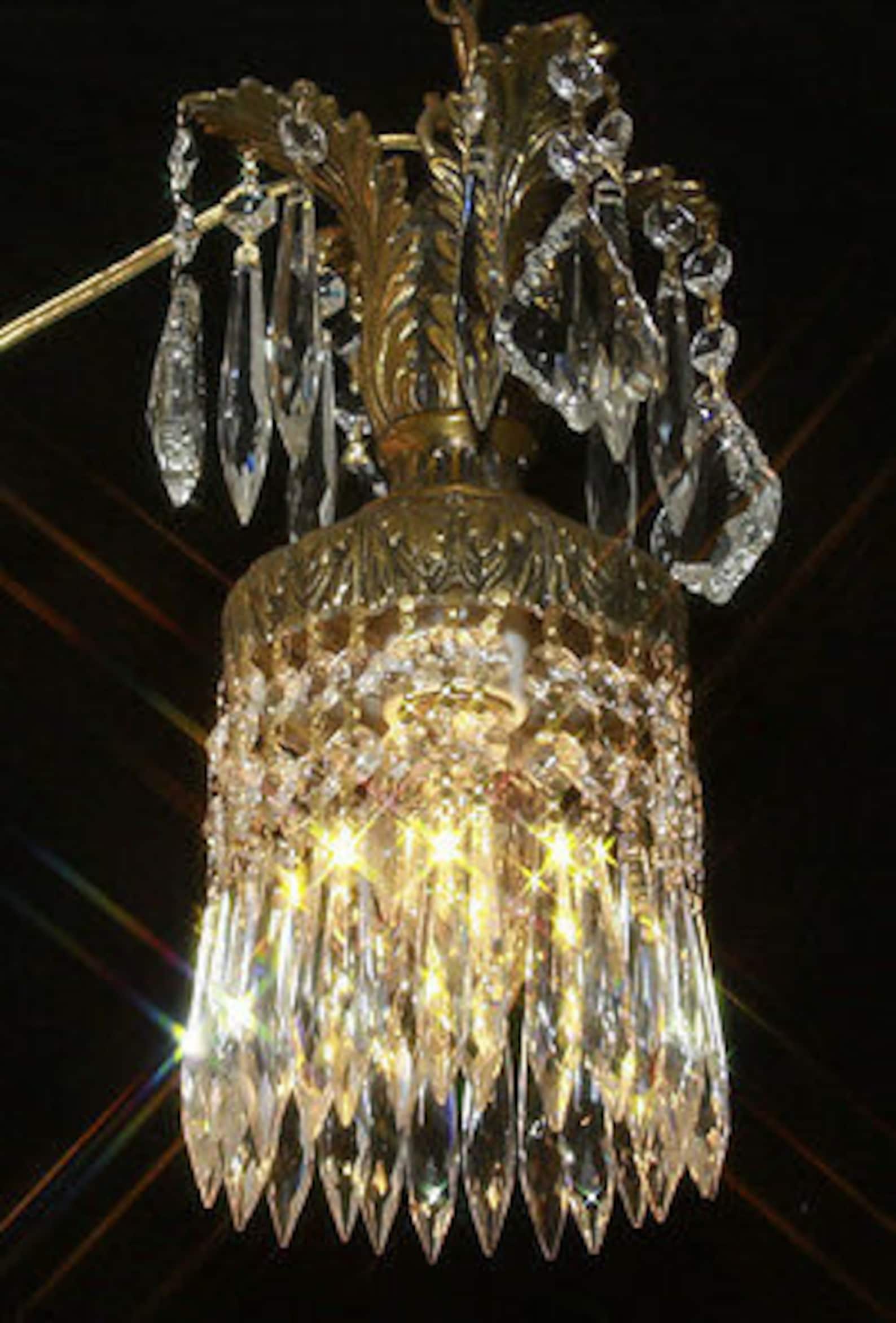 Vintage Rococo Crown Leaf Hanging Lamp Swag Plugin Crystal Pendant ...