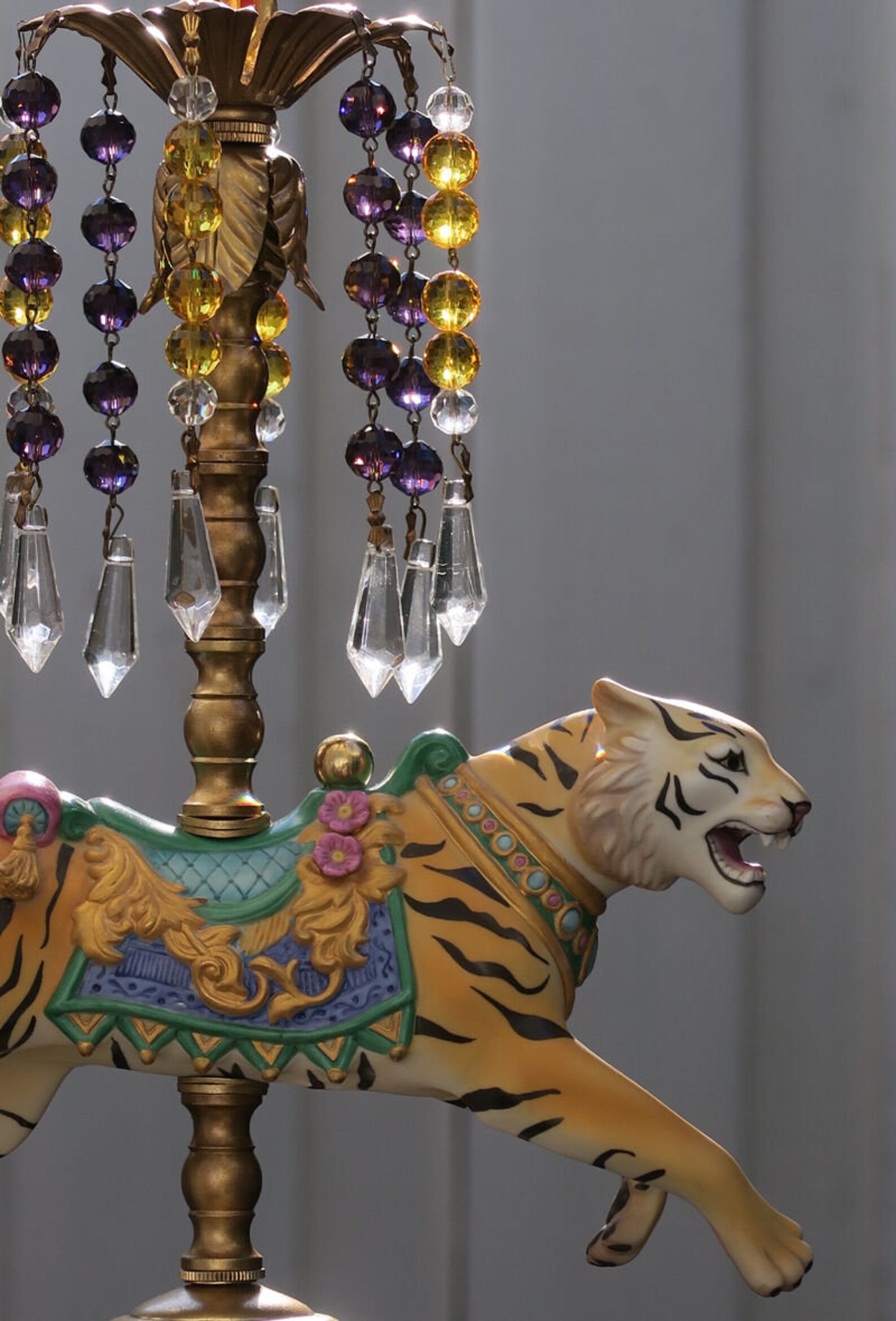 Porcelain Tiger Carousel Lamp Swag Chandelier Vintage Amethyst | Etsy