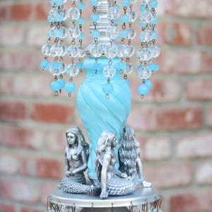 Mermaid Swag Lamp Chandelier Blue Glass Brass Silver Crystal Beads Sea ...