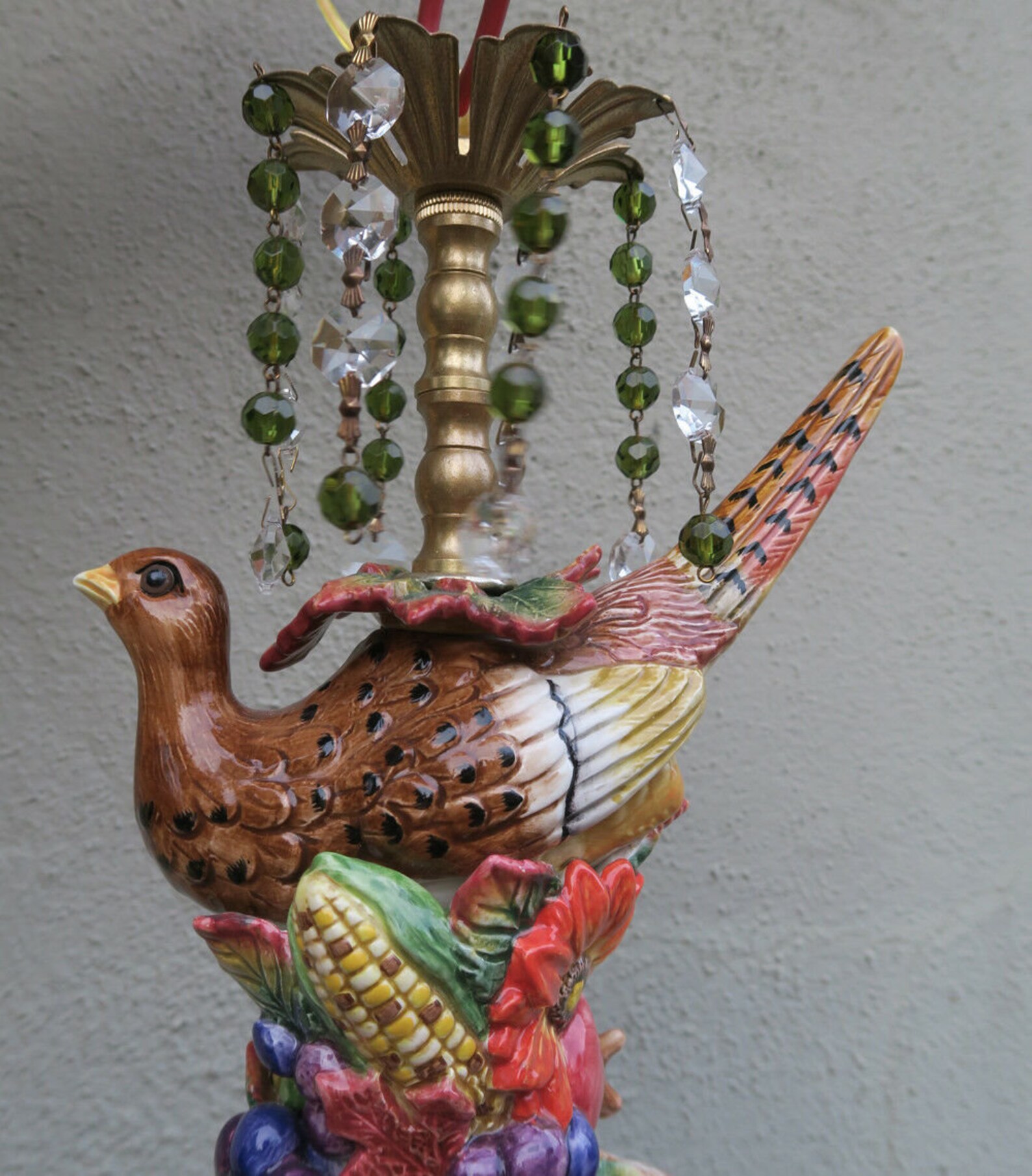 Pheasant Bird SWAG Lamp Chandelier Glass brass porcelain | Etsy