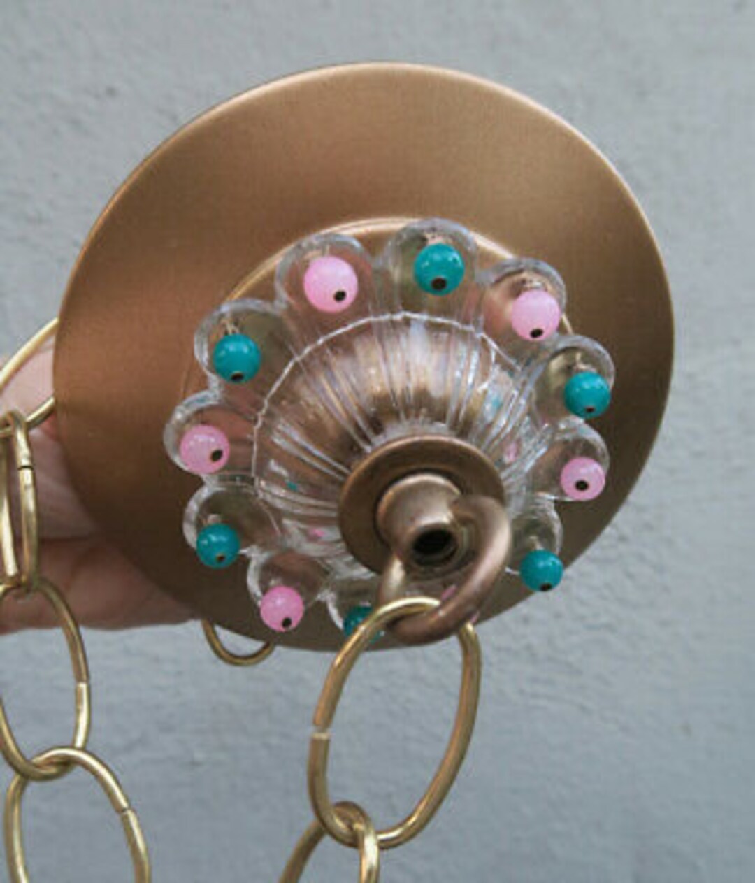 Beaded Brass Tole Ceiling Canopy Chandelier Cap Part Tropical Flamingo ...