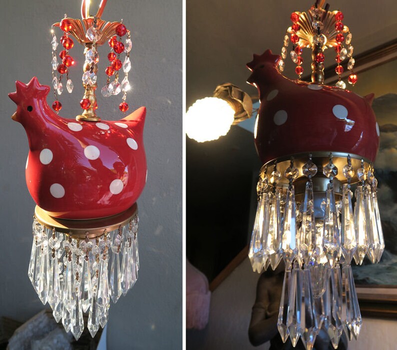 Porcelain Red Chicken Ceiling Lamp Brass Crystal Kitchen Chandelier ...
