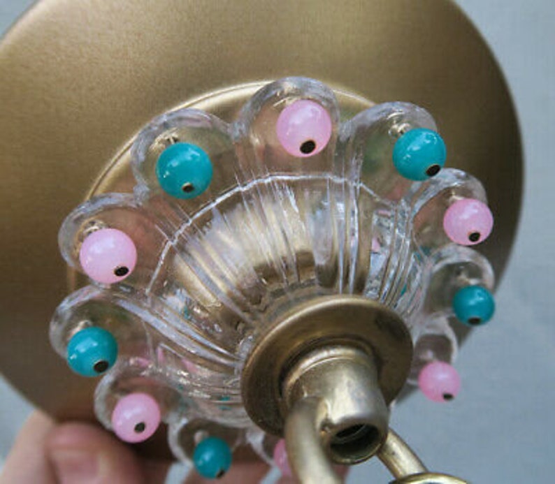 Beaded Brass Tole Ceiling Canopy Chandelier Cap Part Tropical Flamingo ...