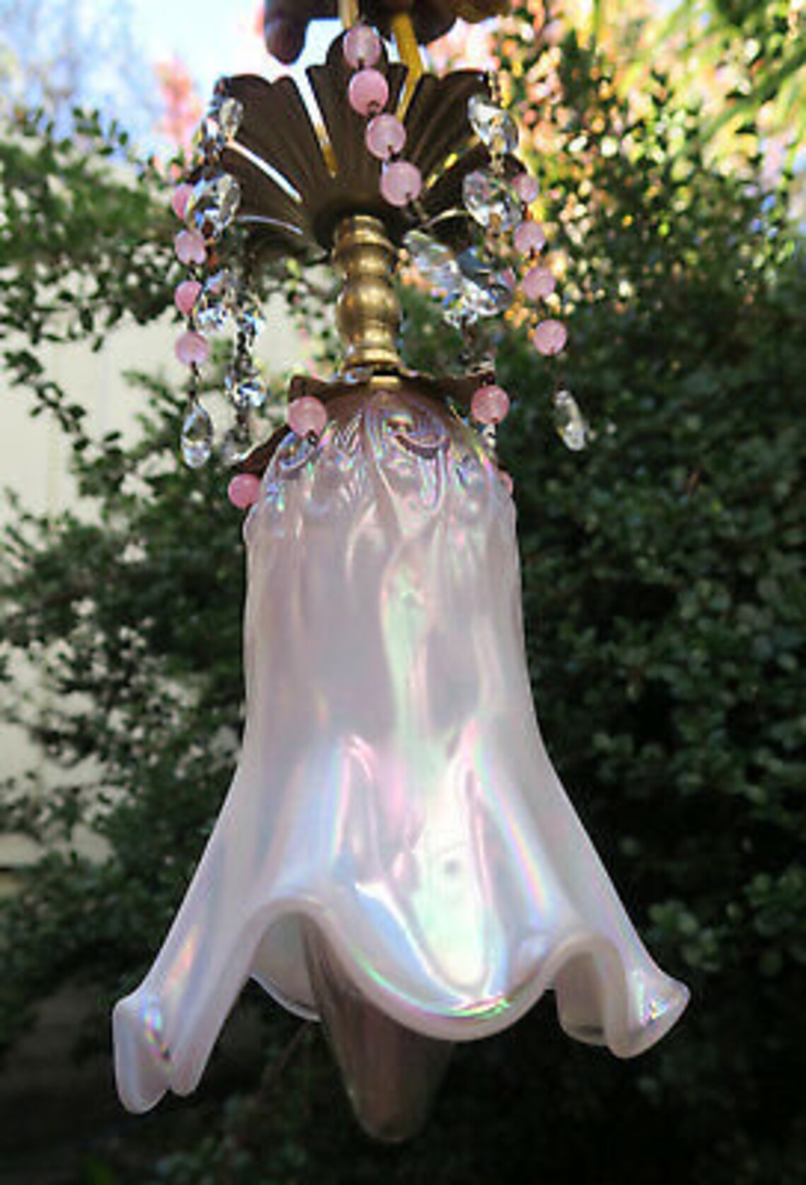 Vintage Fenton Pink Iridescent Glass lily valley Ceiling | Etsy