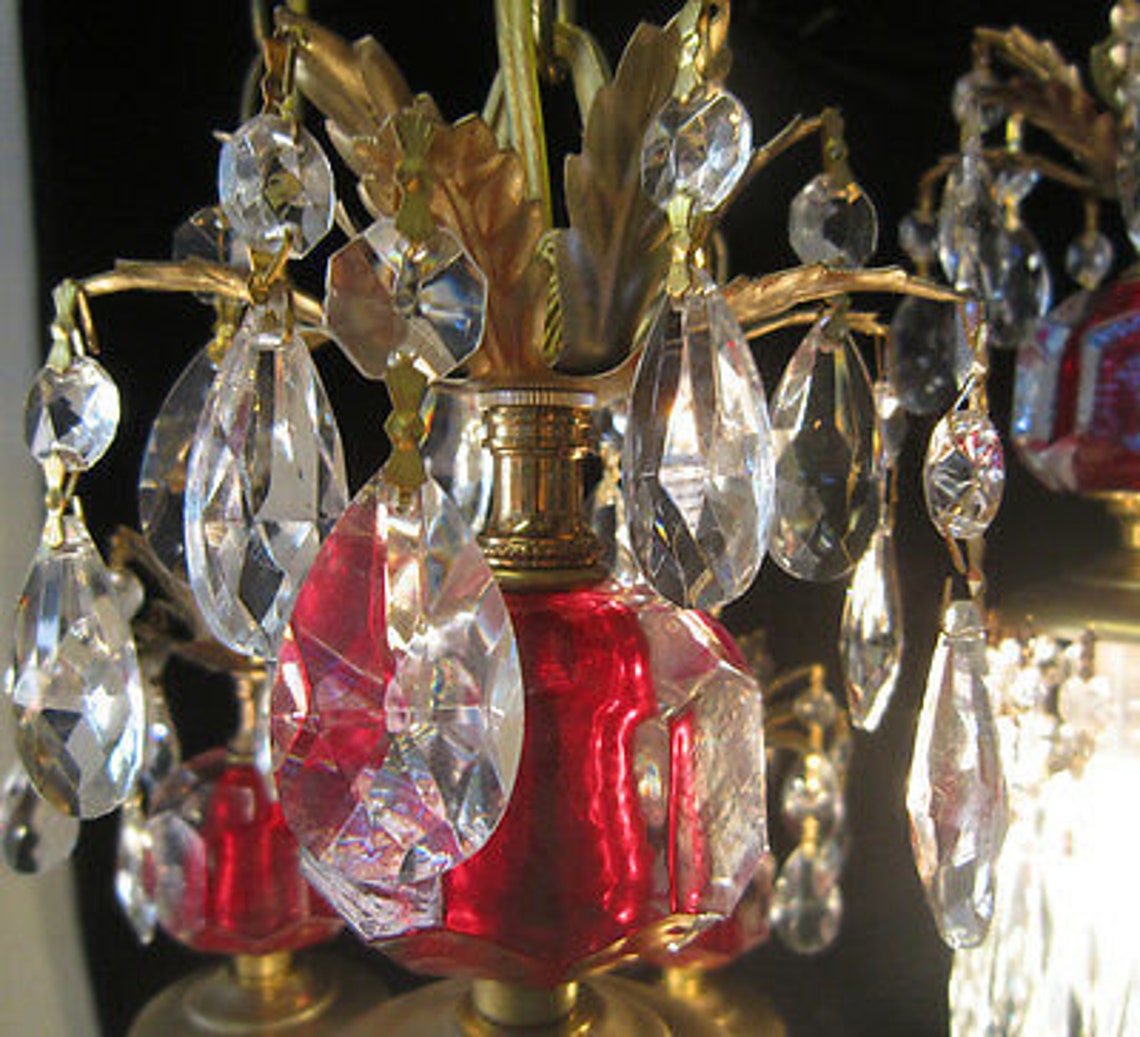 Ruby Red Swag Lamp Brass Tole 4 Light Hollywood Regency - Etsy