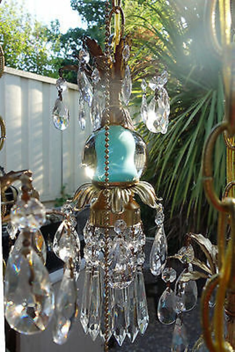 5lt Vintage Aqua Robin Egg Glass Tole Brass Ceiling Lamp - Etsy