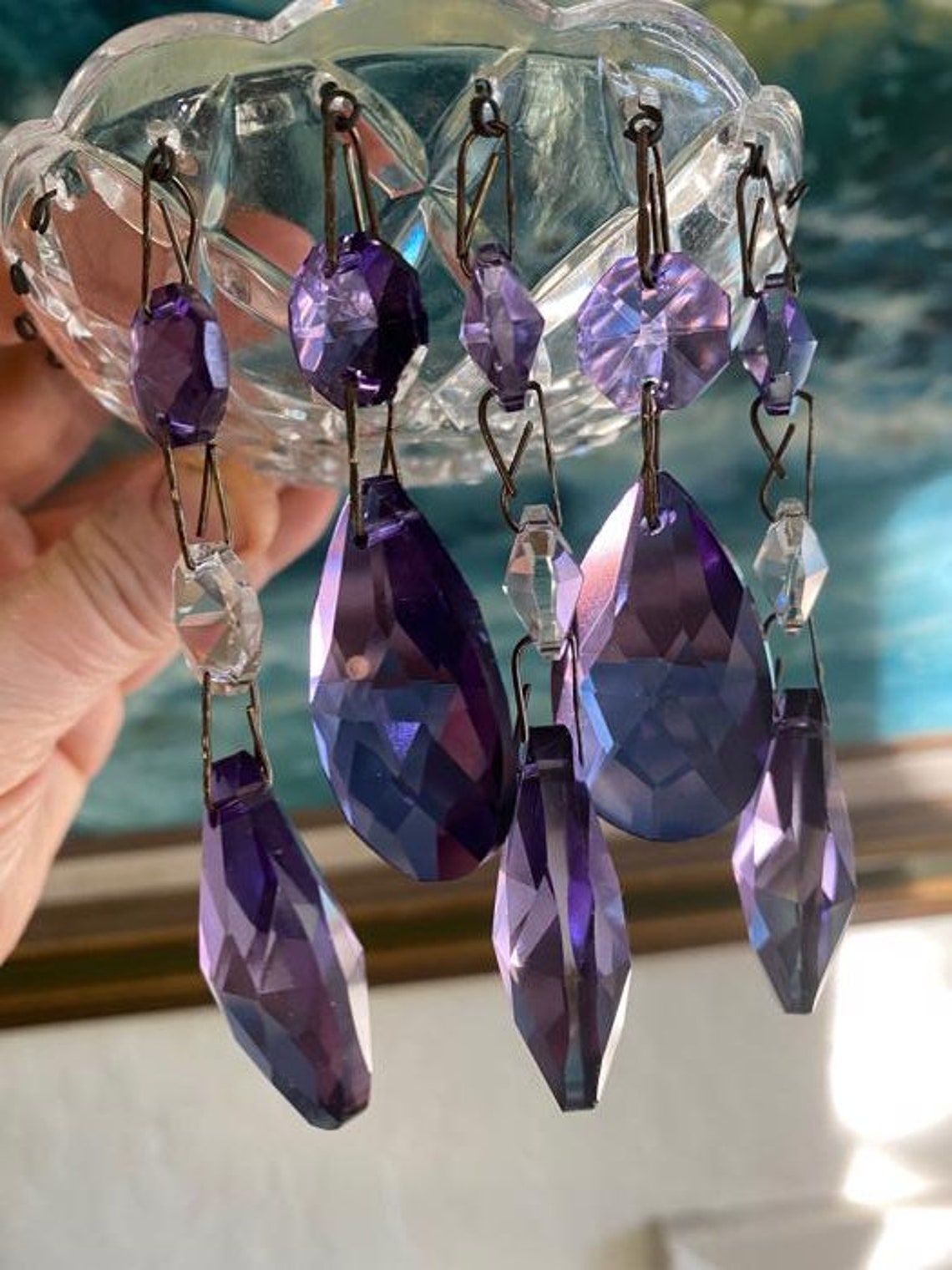 12 Purple Amethyst Glass Crystal Prism Lamp Chandelier Part Dangles ...