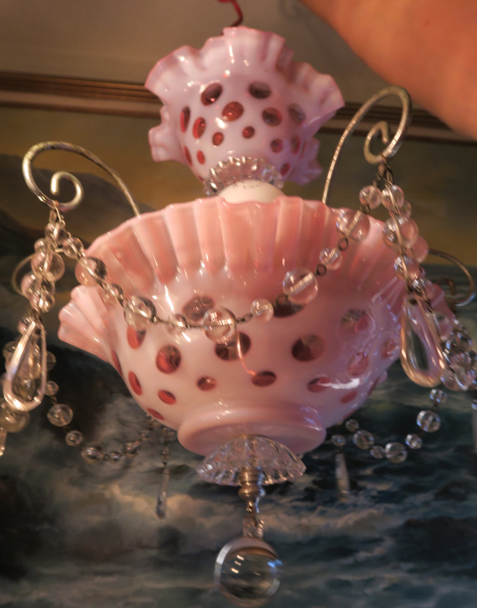 Fenton Coin Dot Lamp Vintage Brass Chandelier Cranberry Victorian Era ...