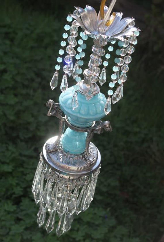 Mermaid Swag Lamp Chandelier Blue Glass Tole Silver S… - Gem