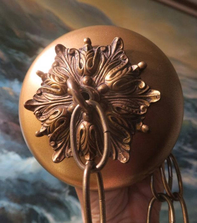 5" Brass & Tole Ceiling Cap Canopy Lamp Chandelier Part Vintage 12.5 ...
