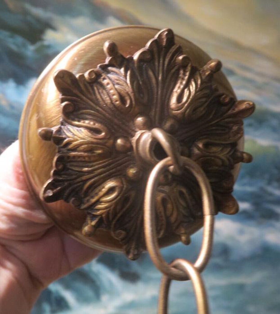 4.25 Small Brass Tole Ceiling Cap Canopy Lamp Chandelier Part Vintage 7 ...