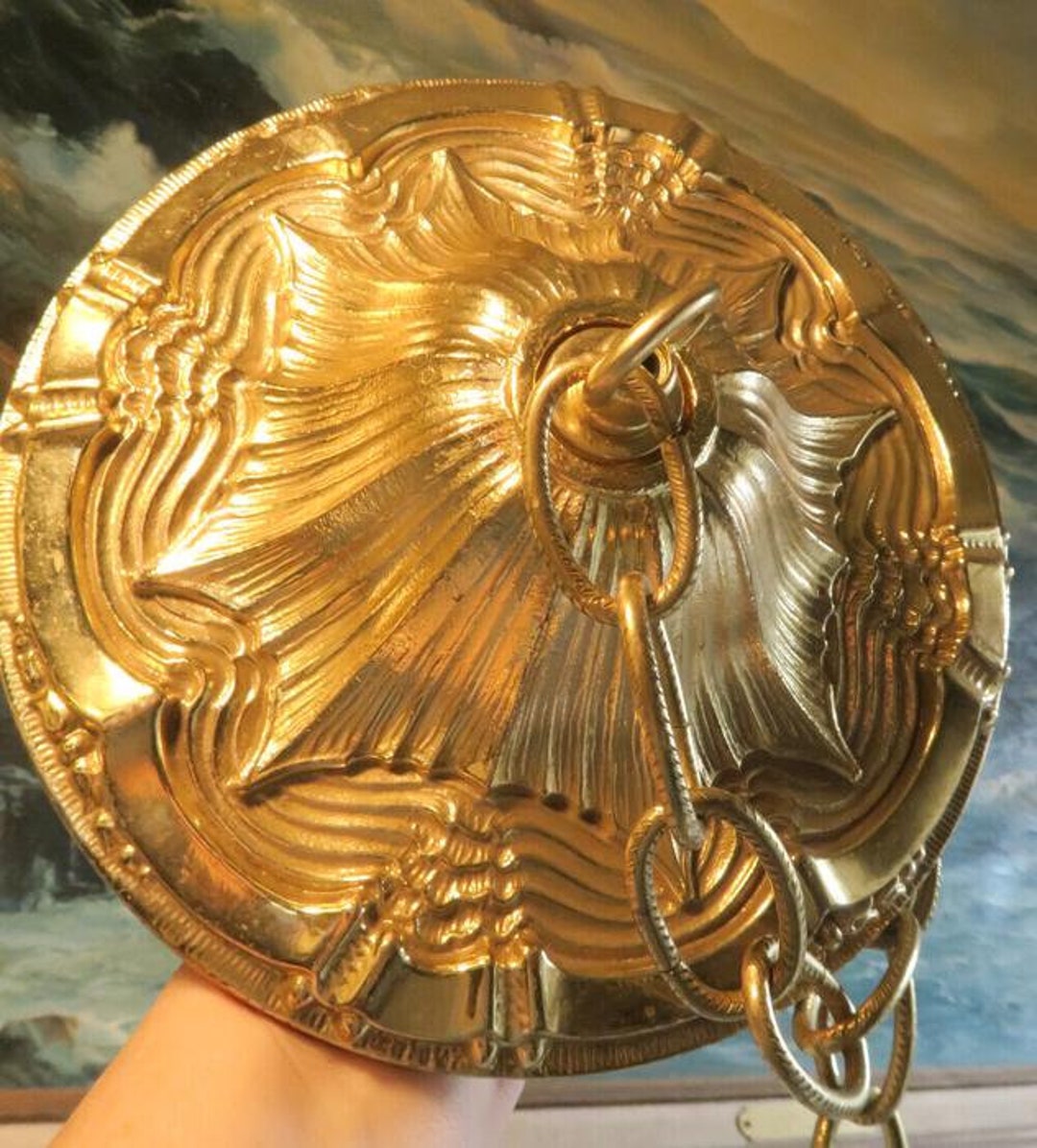 7.75" Vintage Ceiling Rosette Spelter Medallion Canopy Lamp Chandelier ...