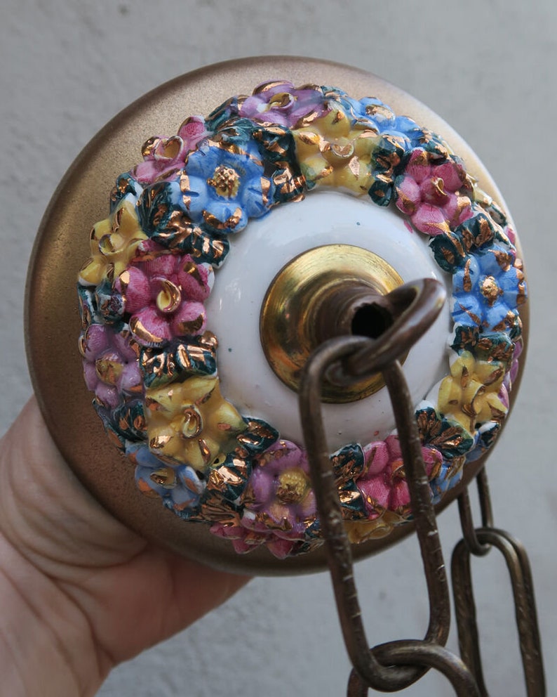 Rose Canopy Ceiling Cap Part Tole Vintage Capodimonte Porcelain Lamp ...