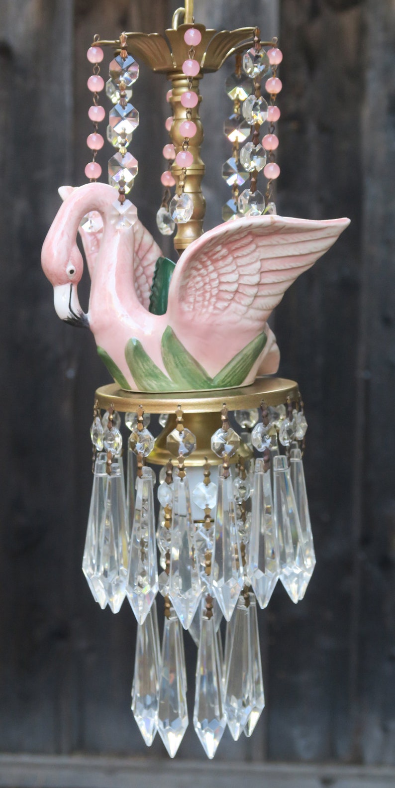 Tropical Pink Flamingo porcelain Bird Ceiling Lamp Chandelier | Etsy