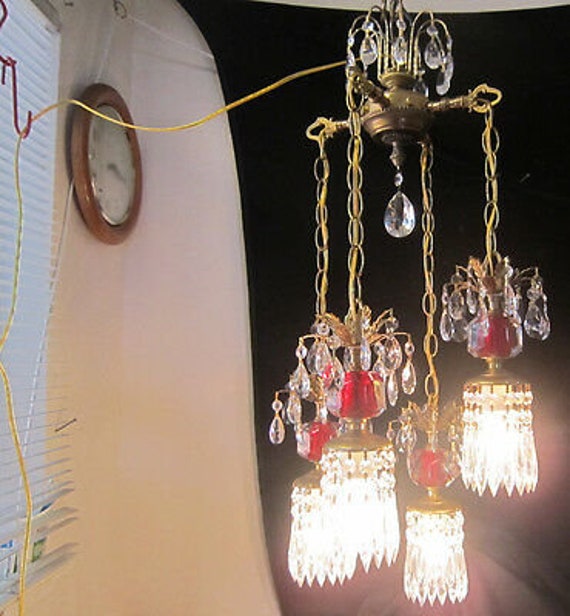 Ruby Red Swag Lamp Brass Tole 4 Light Hollywood Regency | Etsy