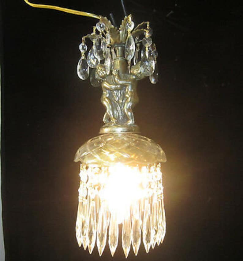 Cherub Hanging Lamp Chandelier Brass Plated Crystal Bobeche | Etsy