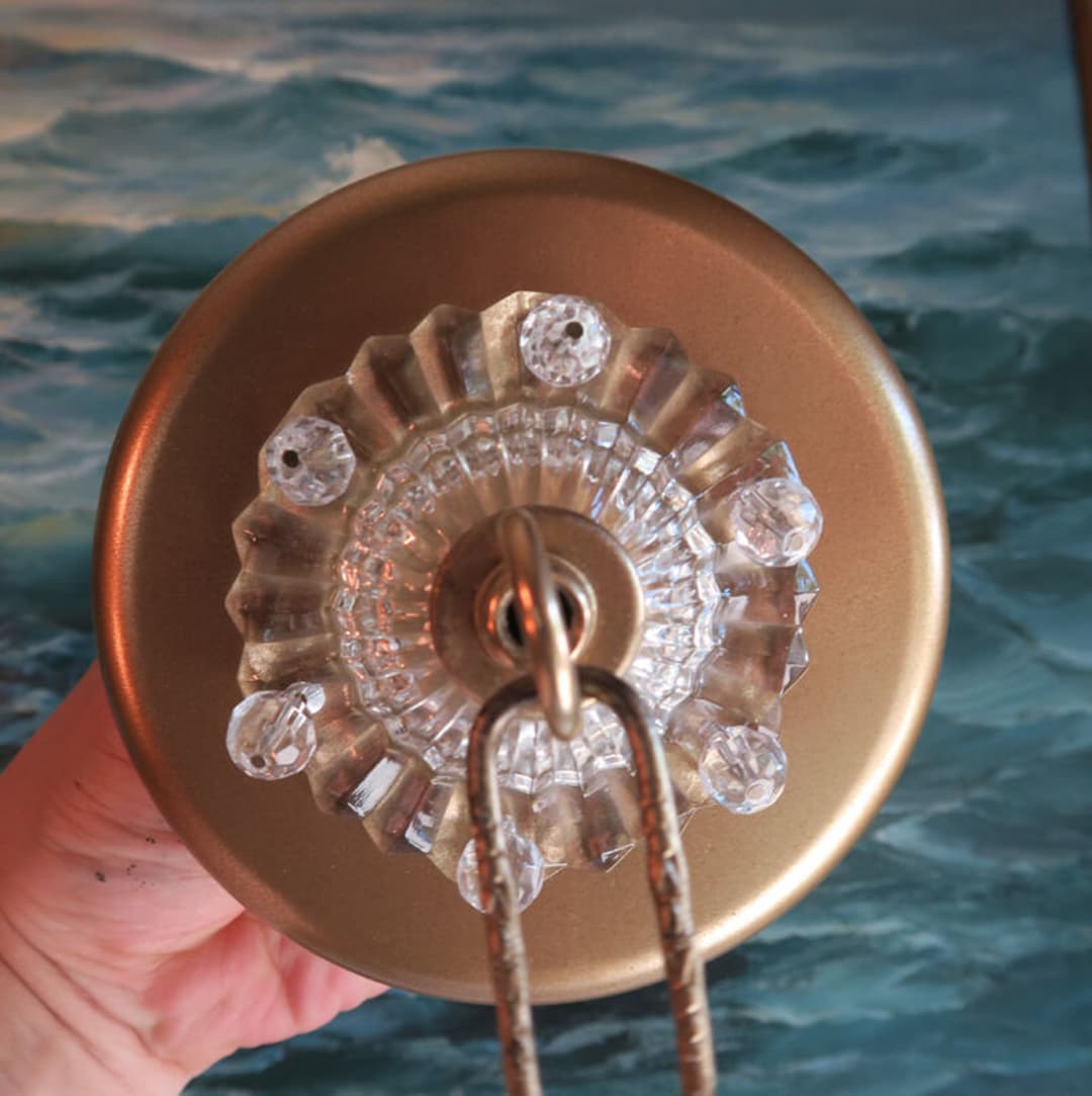 Canopy Ceiling Cap Part Brass Tole Vintage Beaded Old Glass Lamp ...