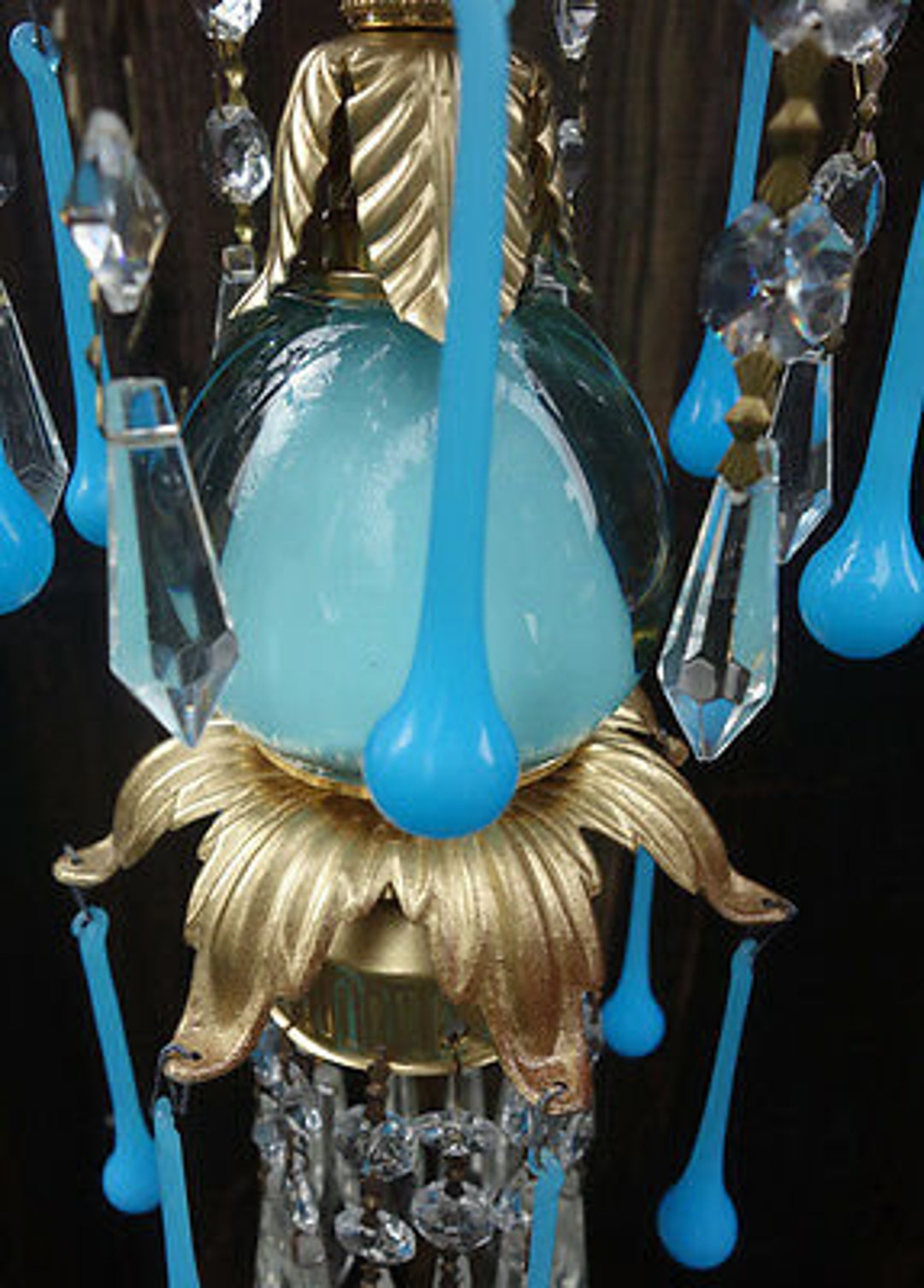 Opaline Prism Vintage Icy Blue Turquoise Tole Brass Hanging Swag ...