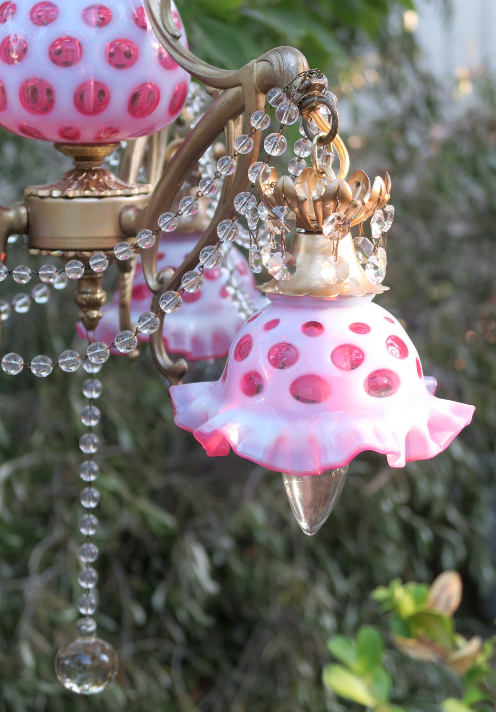 Fenton Opalescent Coin Dot Dining Room Lamp Vintage Brass - Etsy