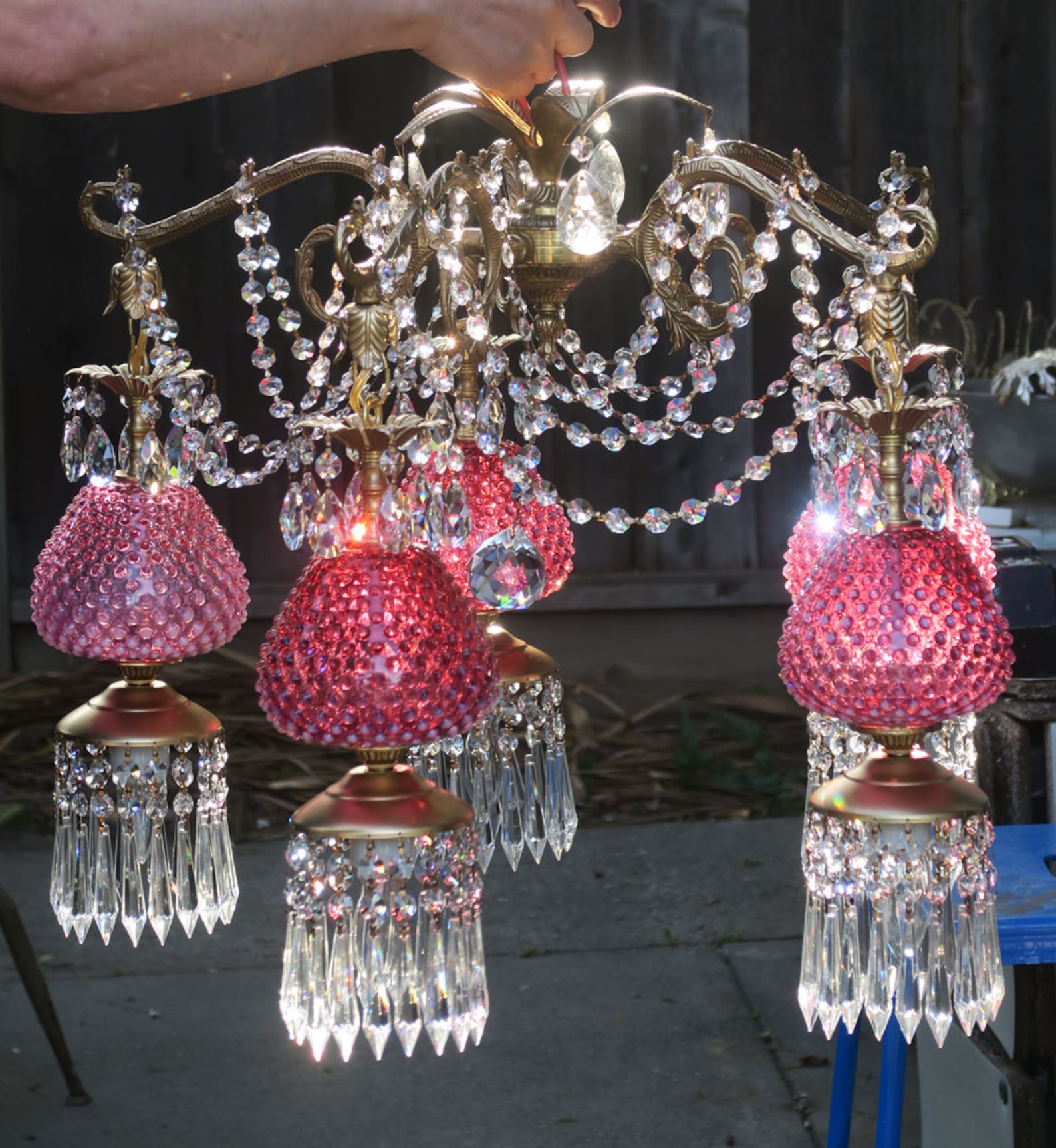 Fenton Lamp Chandelier LARGE 5lite Vintage Cranberry Glass - Etsy