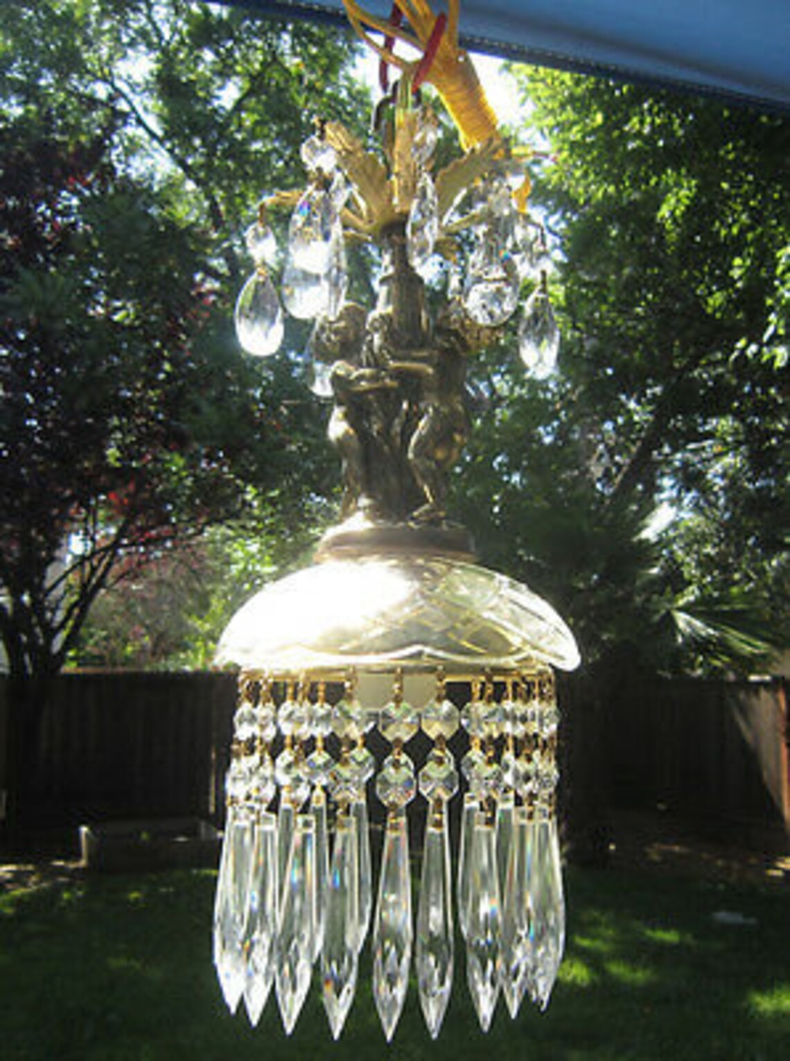 Cherub Hanging Lamp Chandelier Brass Plated Crystal Bobeche - Etsy