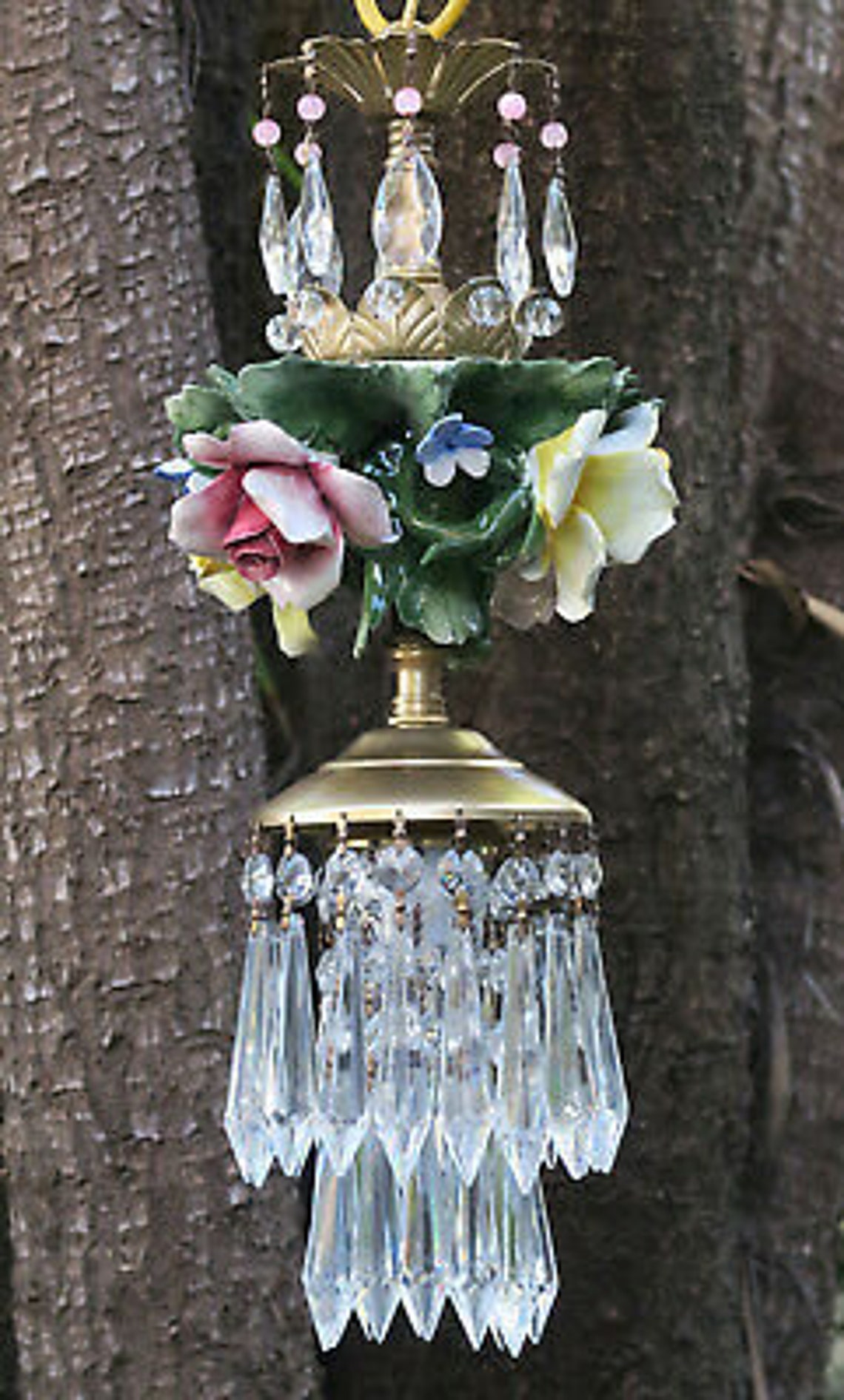 Porcelain Pink Lemon Rose Chandelier Swag Lamp Capodimonte | Etsy