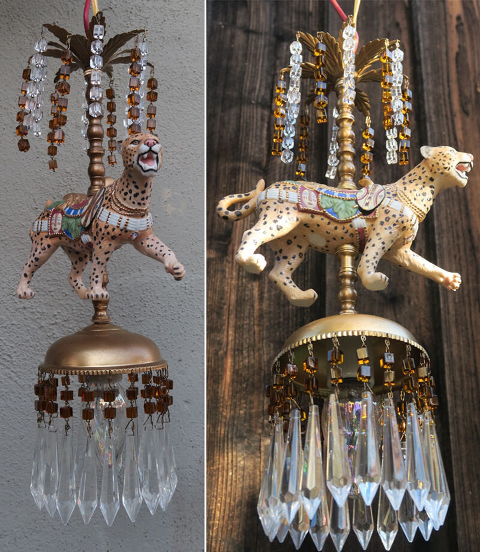 Porcelain Carousel Cheetah Lamp Swag Chandelier Vintage - Etsy