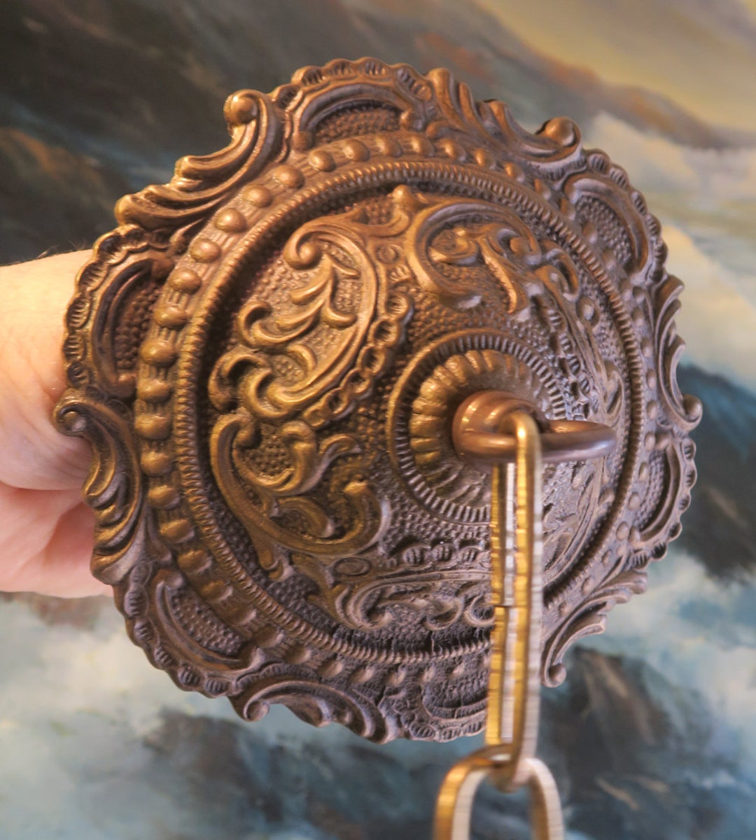 Vintage Cast Brass Bronze Canopy Ceiling Cap Lamp Chandelier Part SPAIN ...