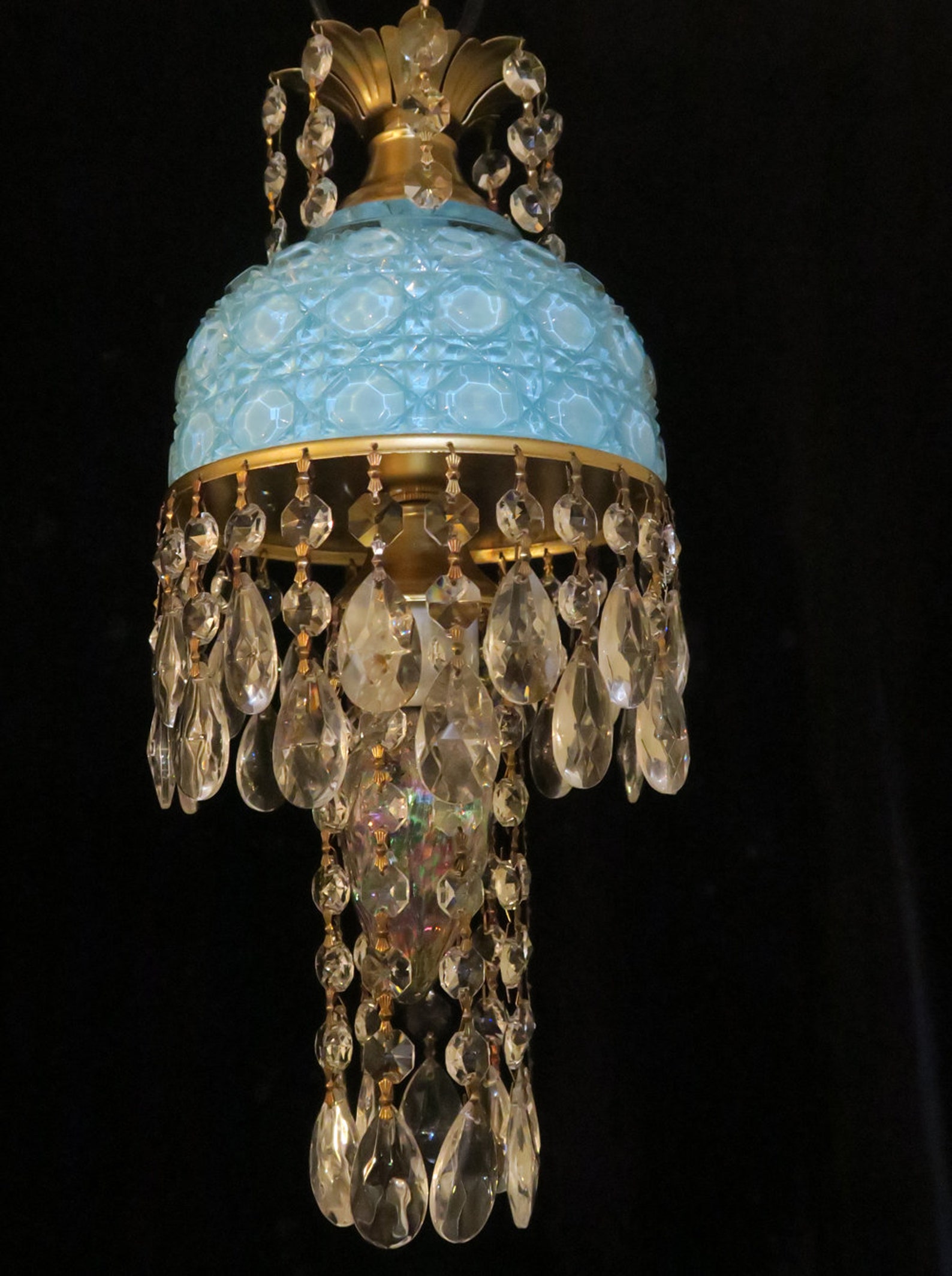 Vintage Aqua Blue Whimsical Nautical Pressed Glass Crystal Brass ...