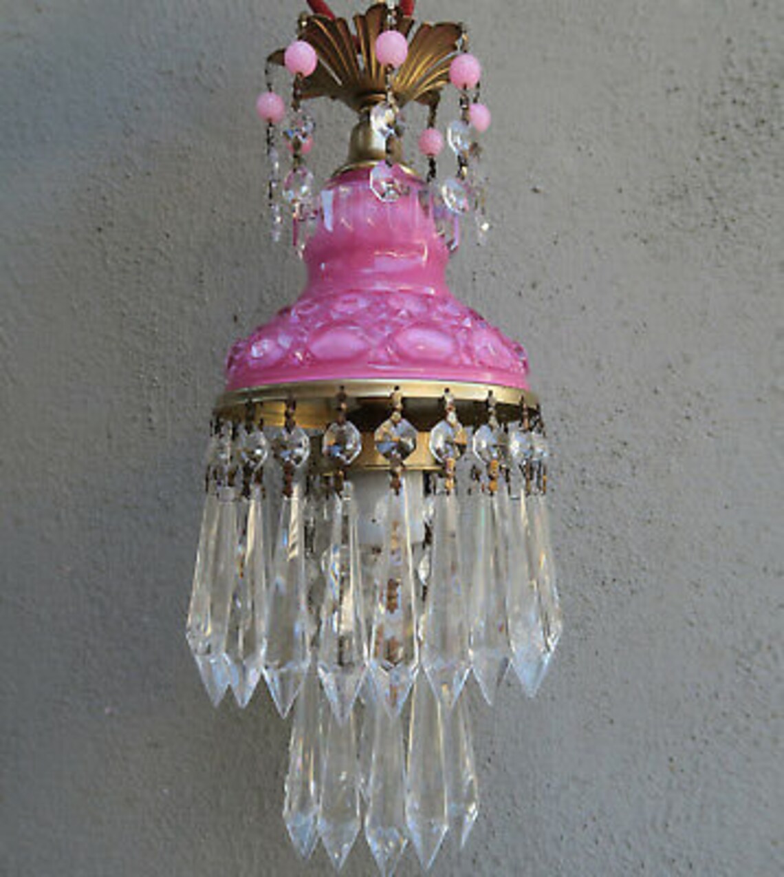 Lg Vintage Rose Pink Lady Cupcake Glass Crystal Brass Swag | Etsy
