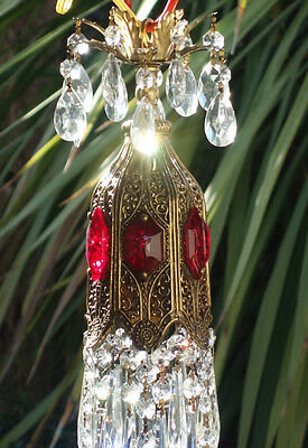 1 Ruby Jeweled Tulip Filigree Mini Crystal Lamp Vintage Chandelier ...