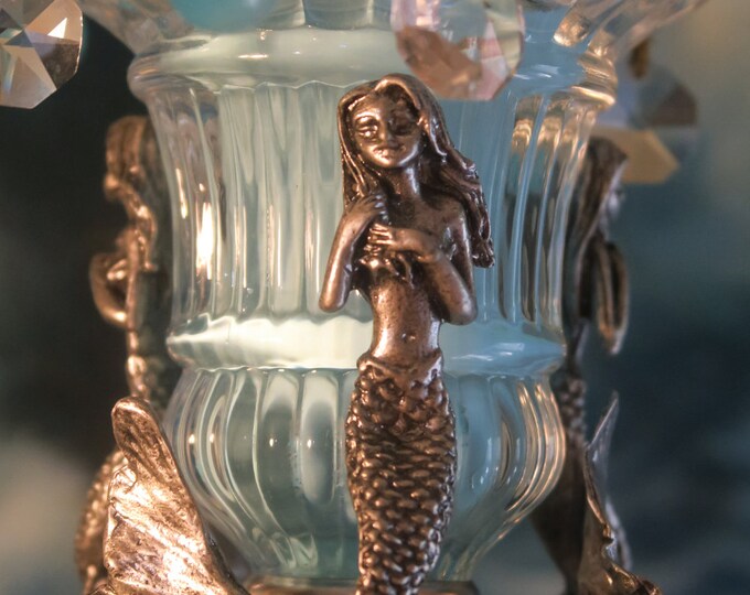 Mermaid Ceiling Canopy Fixture Lamp Chandelier Blue Glass Brass Silver ...
