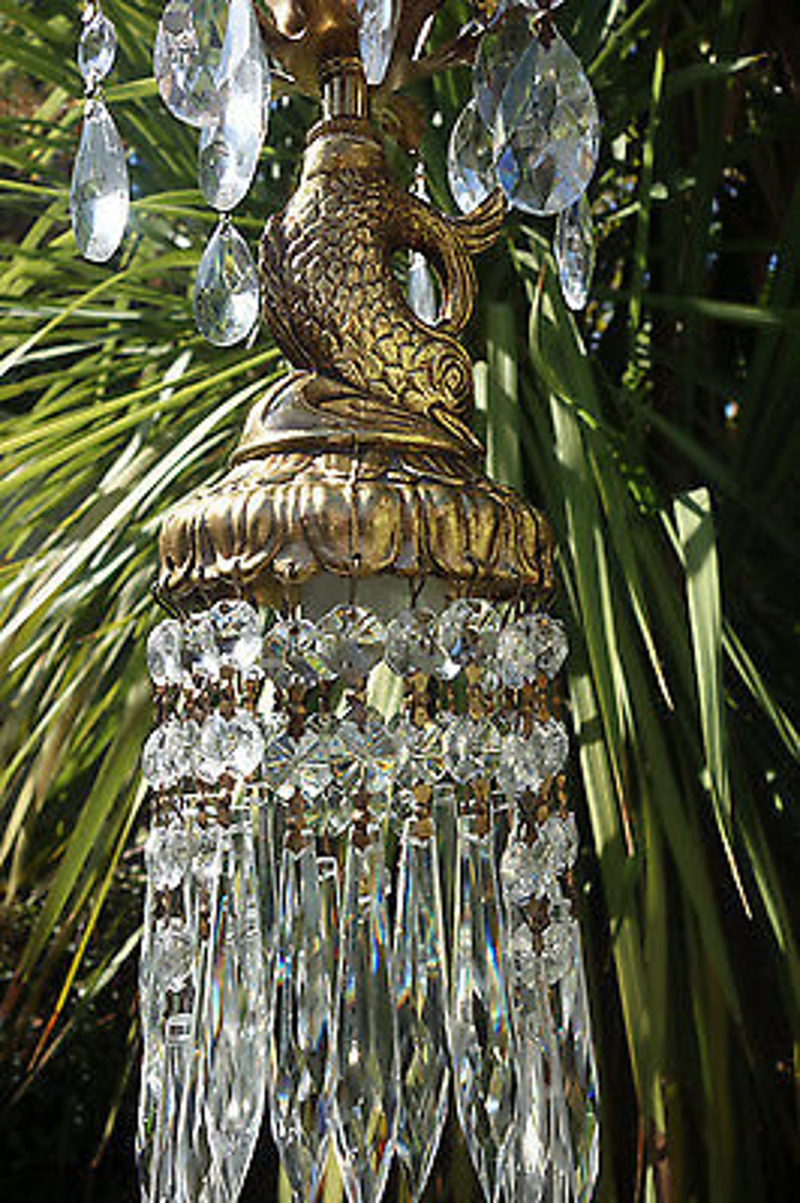 1 Swag Vintage Hanging Dolphin Fish Serpent Lamp Chandelier Gilt Brass ...