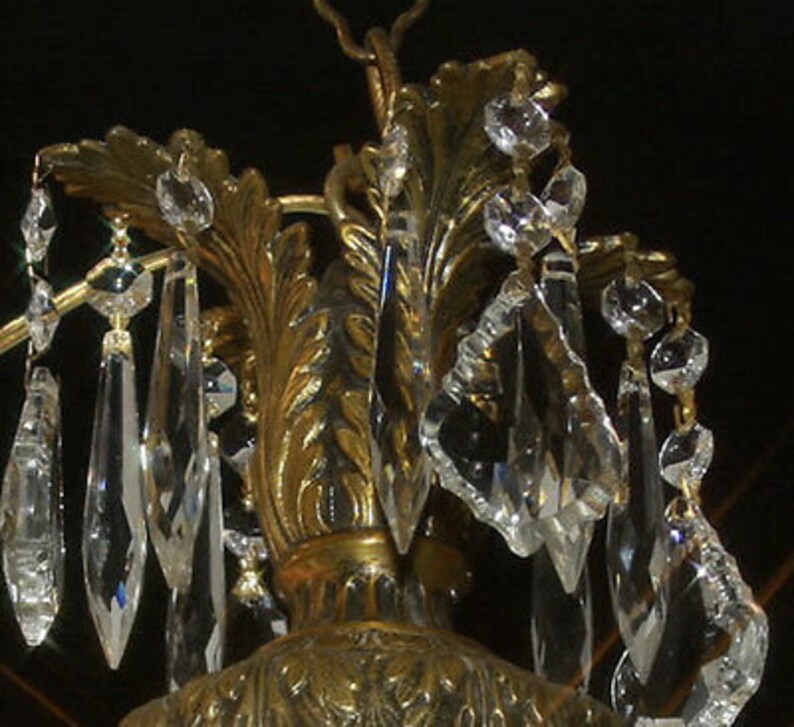 Vintage Rococo Crown Leaf Hanging Lamp Swag Plugin Crystal Pendant ...