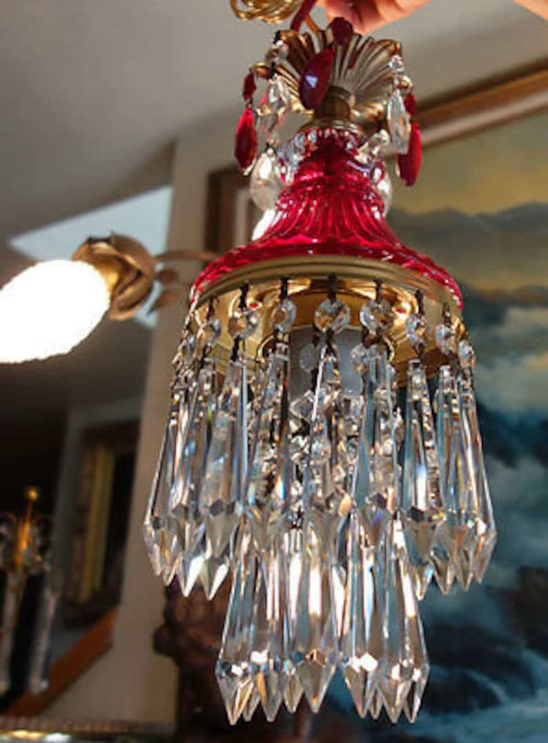 Vintage Ruby Red Lady Cupcake Glass Crystal Brass Swag Lamp - Etsy