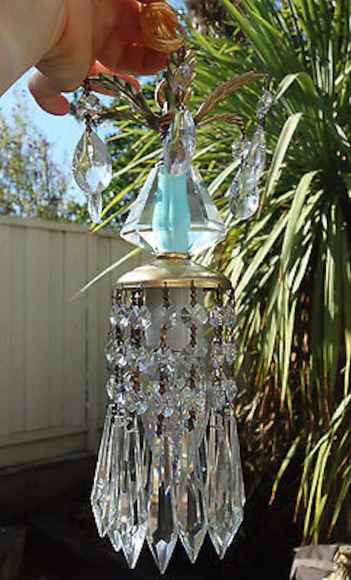 Mini Vintage Icy Blue Brass Hanging Lamp Chandelier Crystal | Etsy