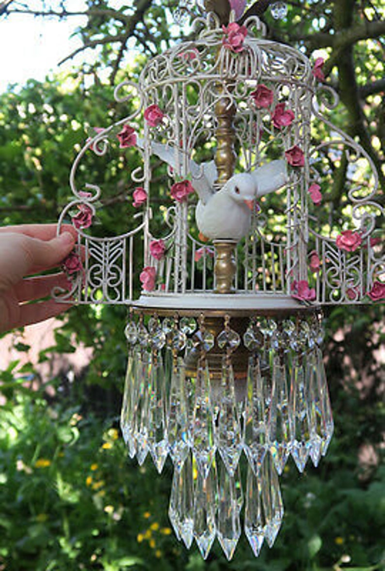 Wedding Porcelain Brass Tole Shabby Pink Puffy Roses Bird Cage - Etsy