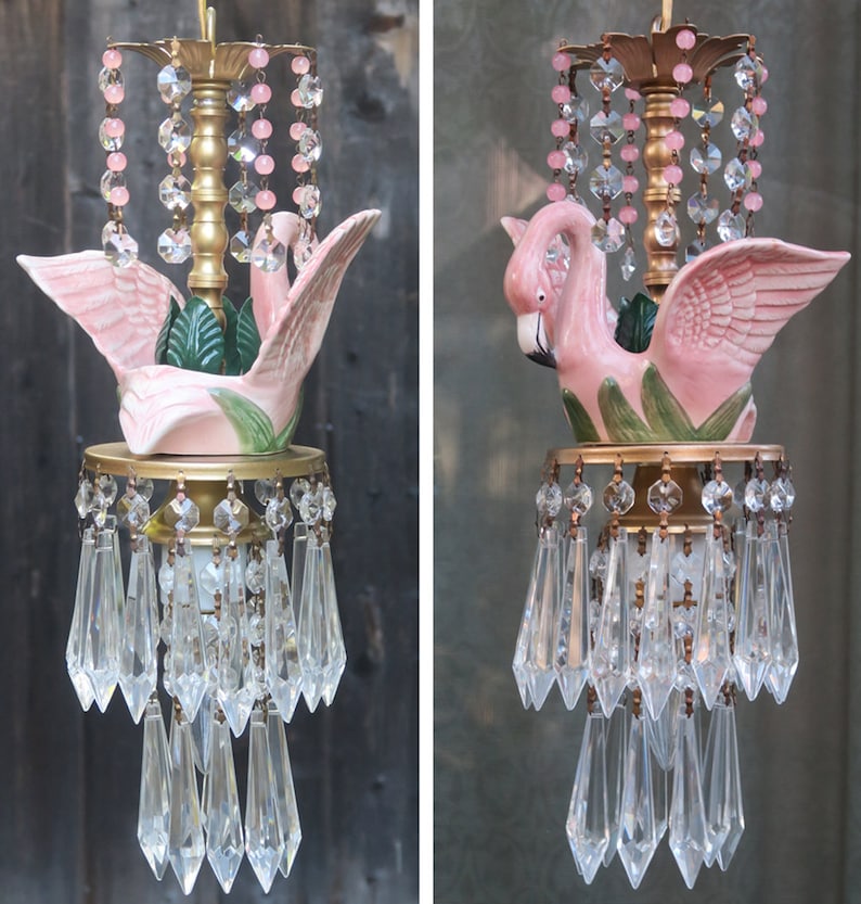 Tropical Pink Flamingo porcelain Bird Ceiling Lamp Chandelier | Etsy