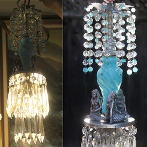 Mermaid Swag Lamp Chandelier Blue Glass Brass Silver Crystal Beads Sea ...