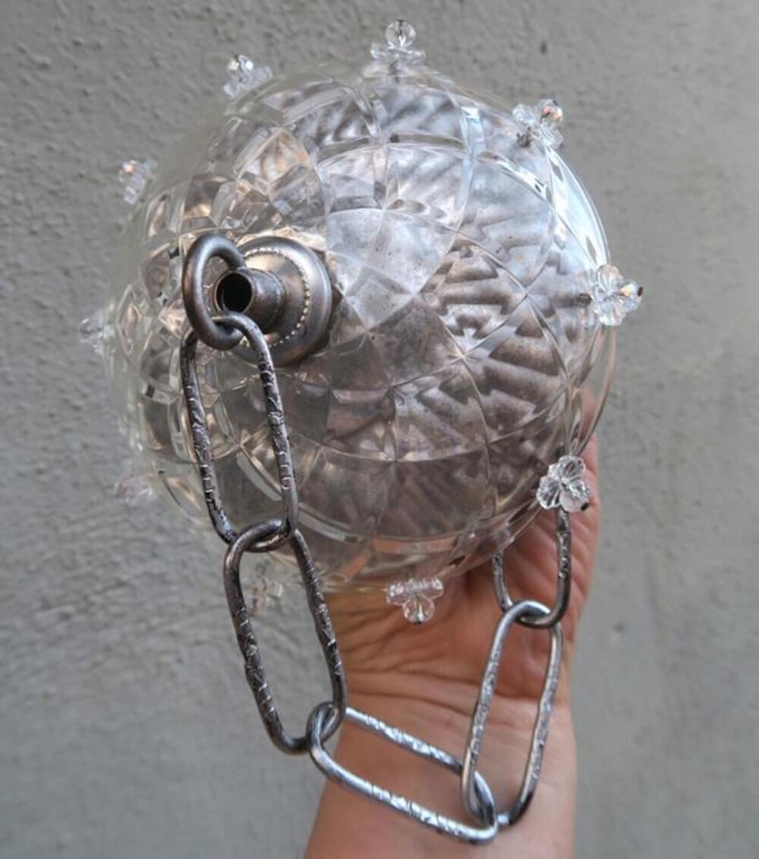 Czech Crystal Canopy Ceiling Part Vintage Glass Lamp Chandelier Beads ...