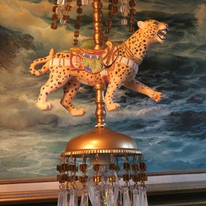 Porcelain Carousel Cheetah Lamp Swag Chandelier Vintage African Topaz ...