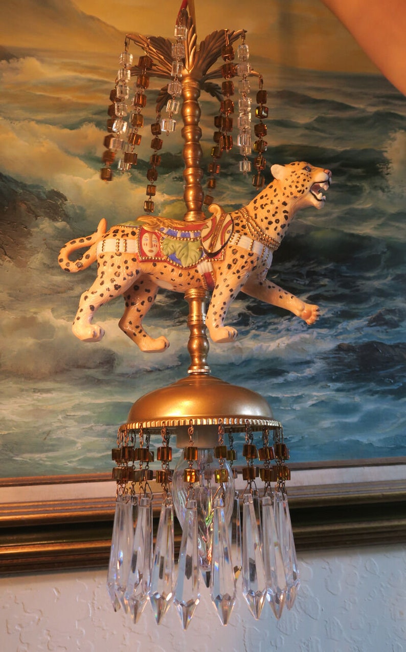 Porcelain Carousel Cheetah Lamp Swag Chandelier Vintage - Etsy