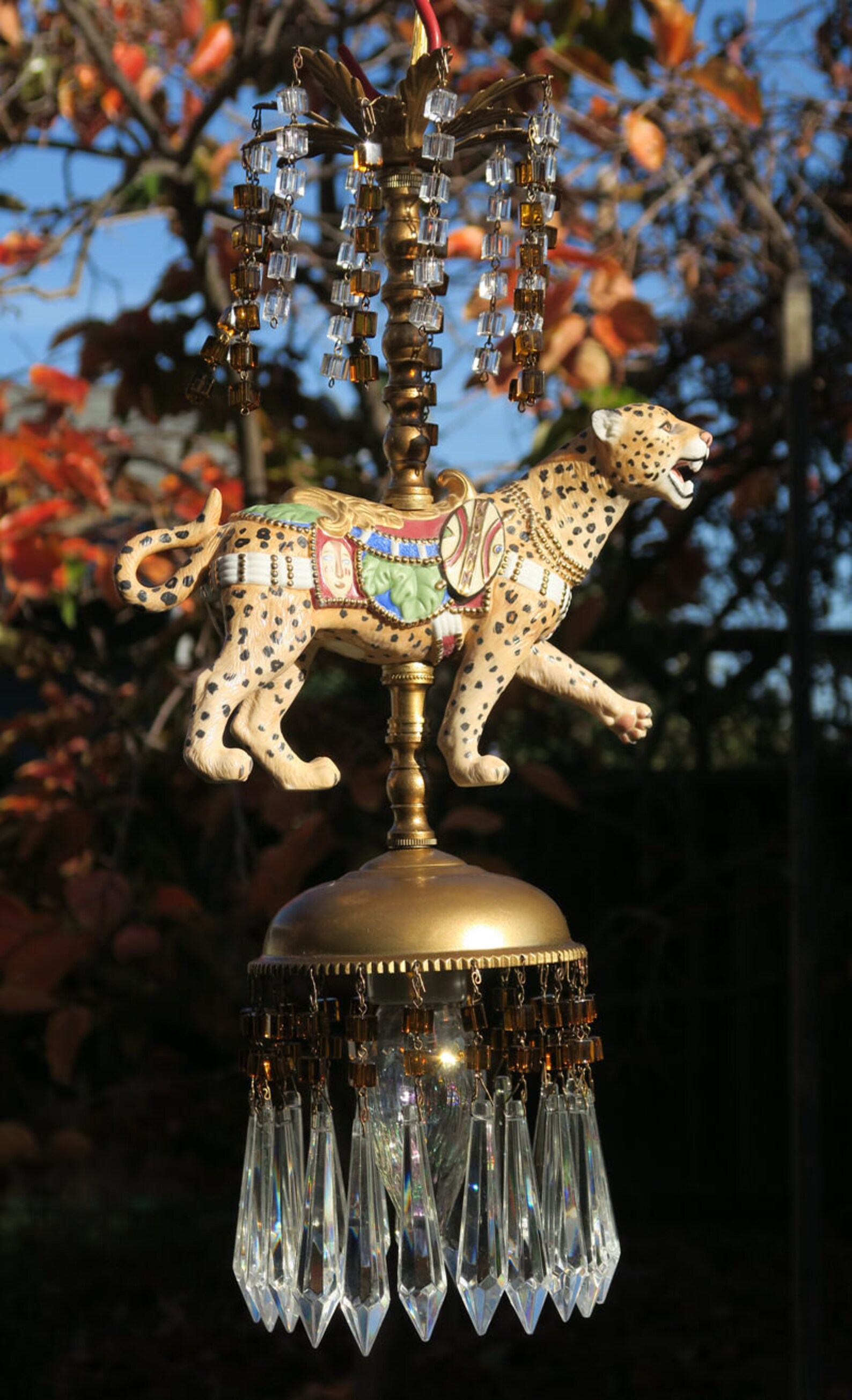 Porcelain Carousel Cheetah Lamp Swag Chandelier Vintage - Etsy