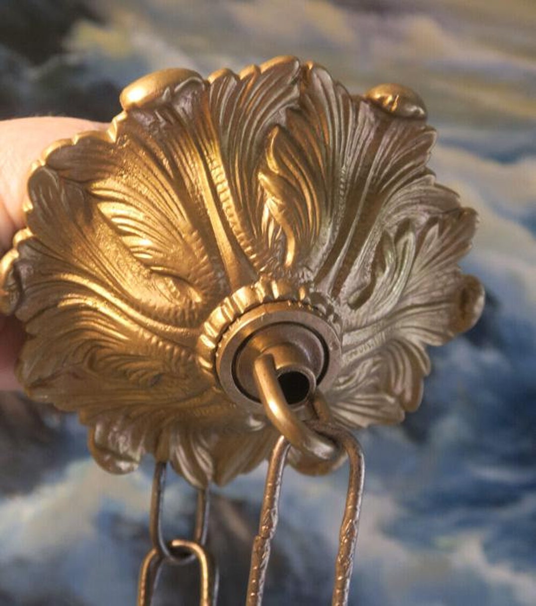 Vintage Brass Bronze Ceiling Canopy Lamp Chandelier Part Acanthus Gilt ...