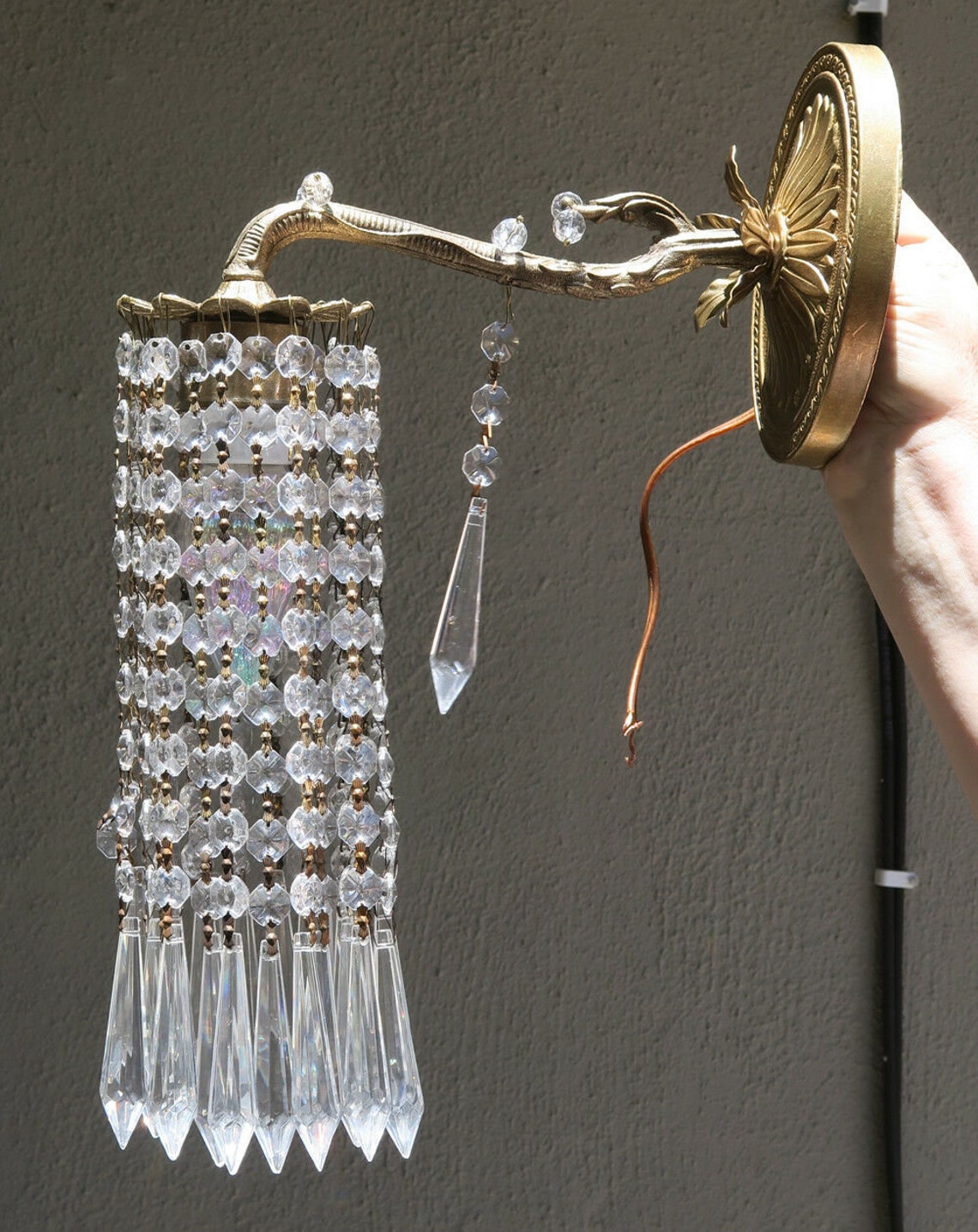 Vintage Sconces Brass Fountain Waterfall Lamp Crystal Glass - Etsy