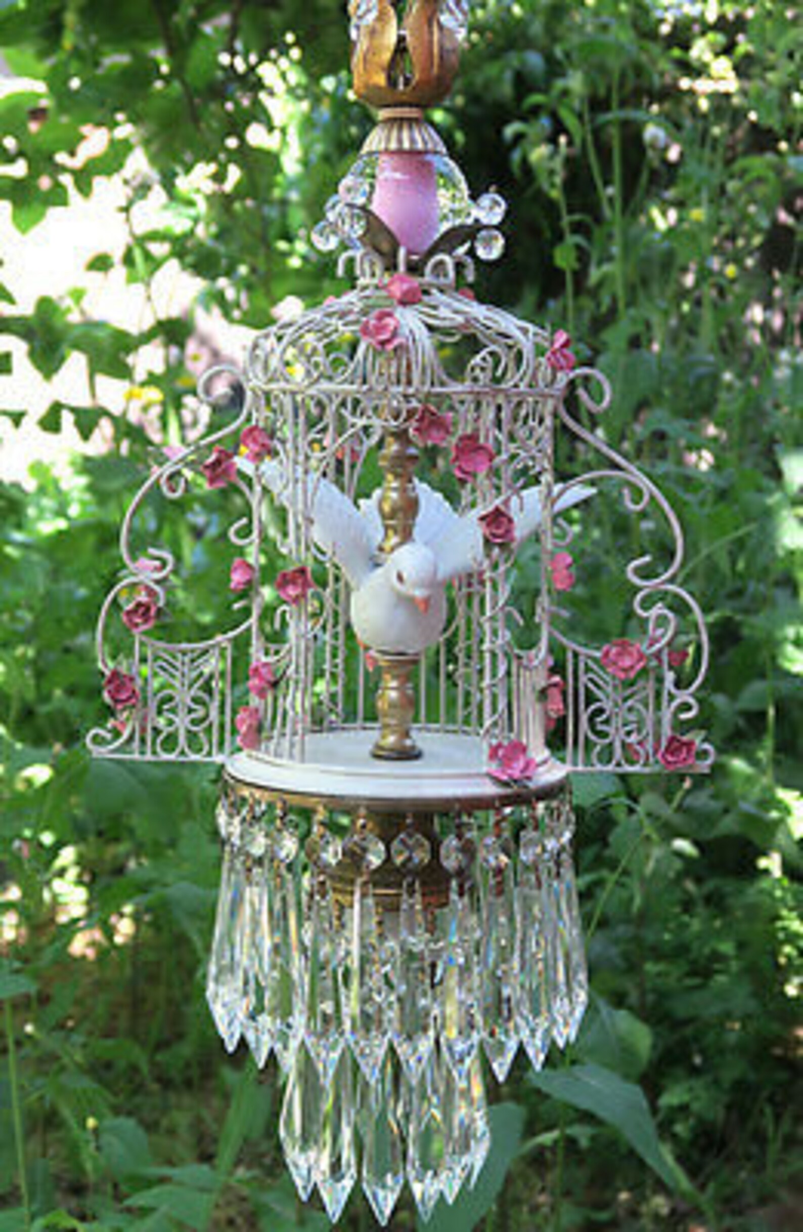 Wedding Porcelain Brass Tole Shabby Pink Roses Bird Cage | Etsy