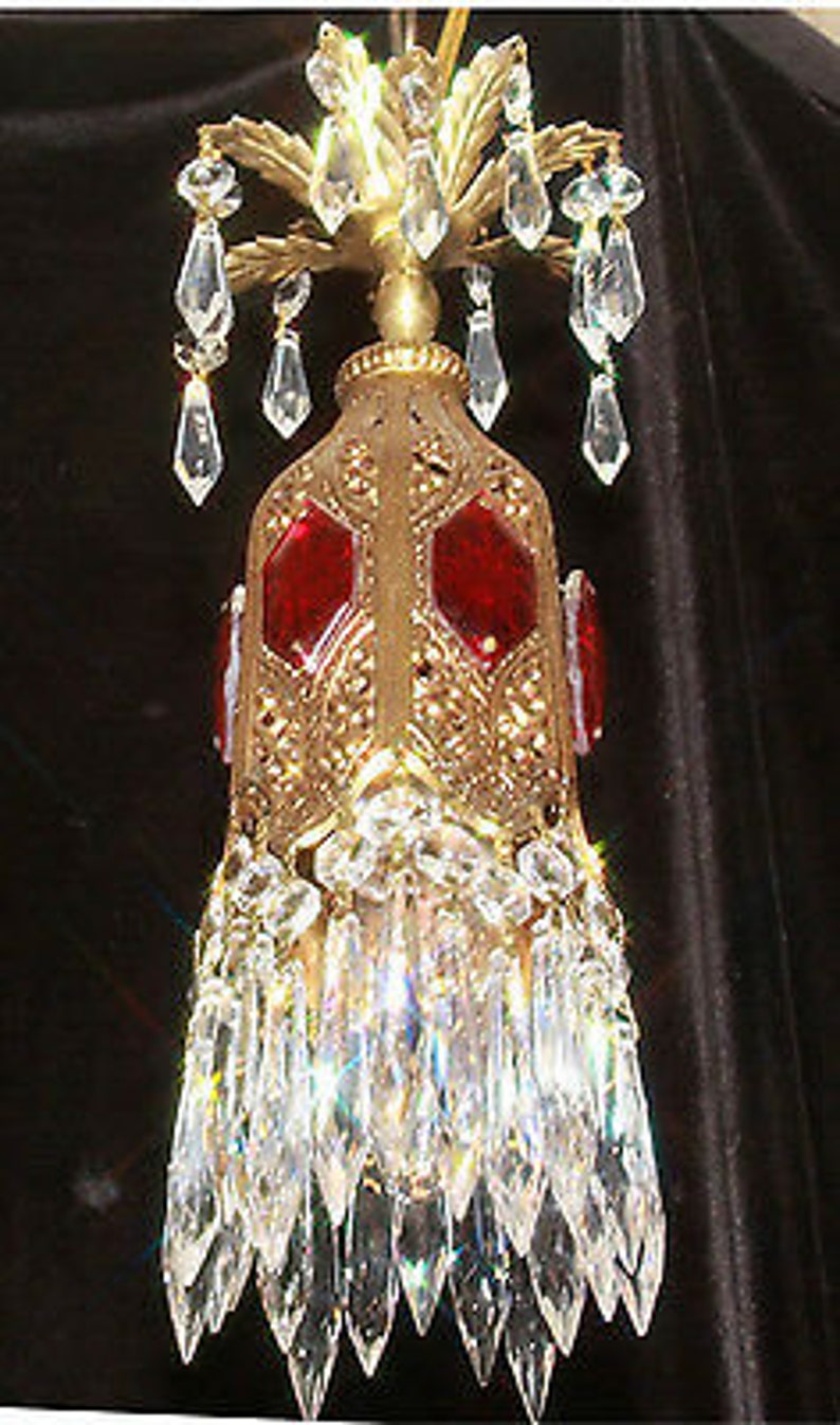 Ruby Swag Plugin Jeweled Tulip Lily Filigree Hanging Crystal Lamp ...