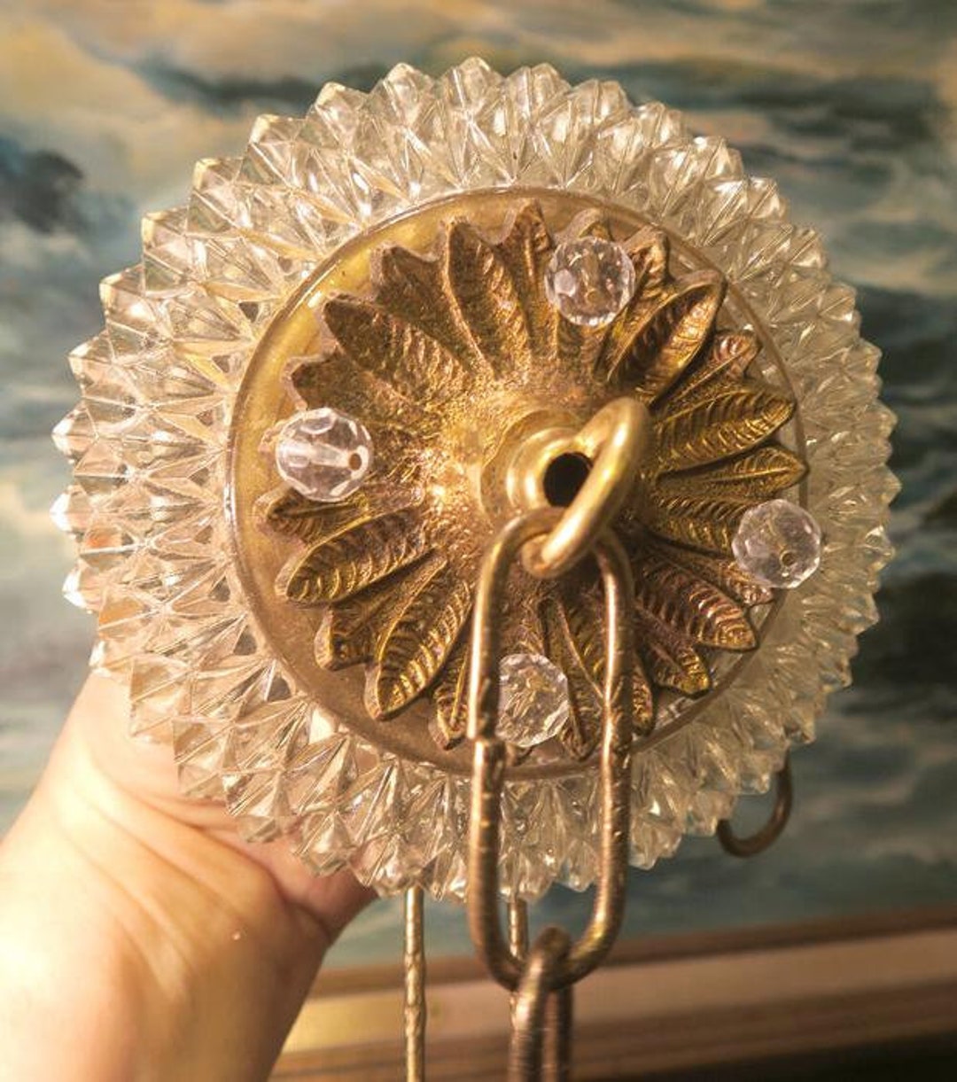 Canopy Ceiling Cap Part Brass Vintage Glass for Lamp Chandelier Chain ...